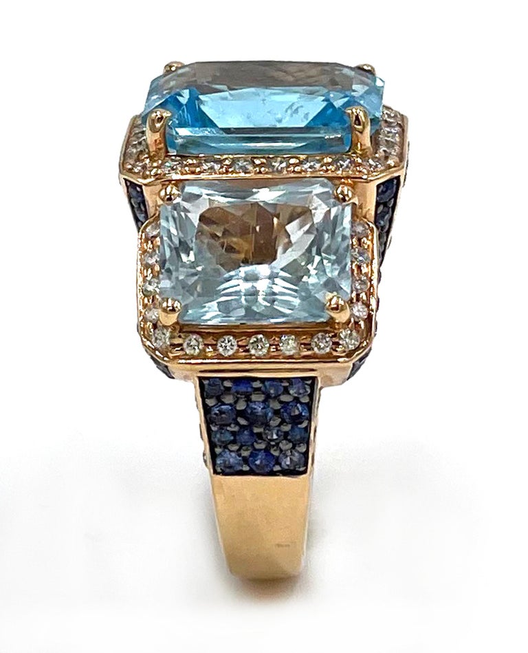 Three Stone Cocktail Ring 18k Rose Gold Ring with 16.78 Carats Blue ...