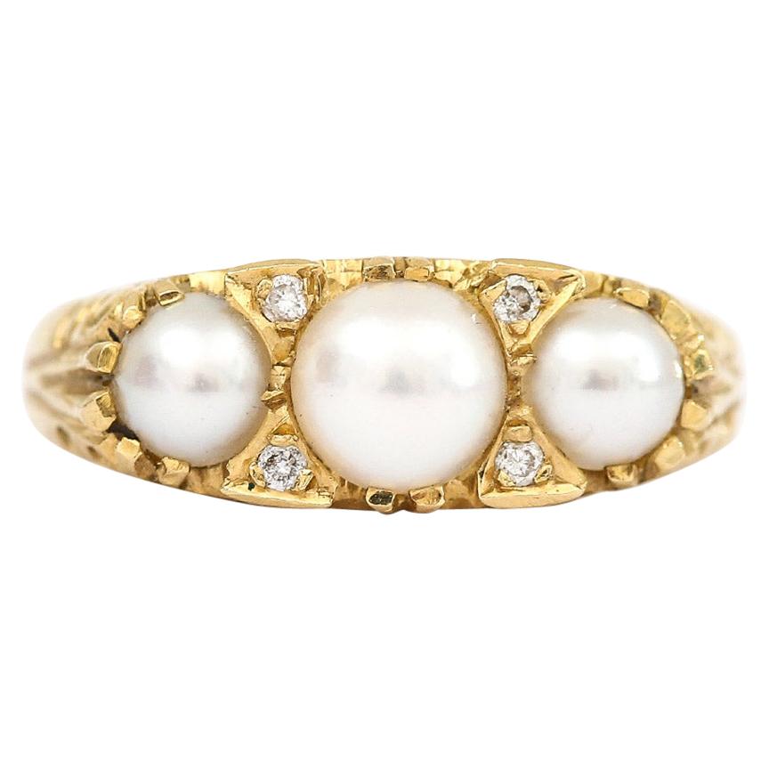 Georgian Flat Cut and Pearl 9 Karat Gold Three-Stone Ring at 1stDibs ...