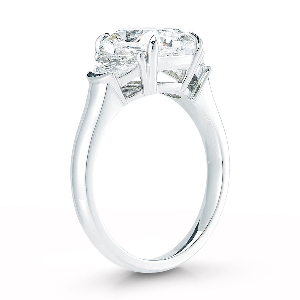 Three-Stone Cushion Cut Half Moon Diamond Engagement Ring in Platinum 4 ...
