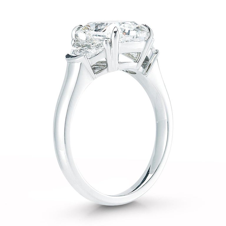 Three-Stone Cushion Cut Half Moon Diamond Engagement Ring in Platinum 4 ...