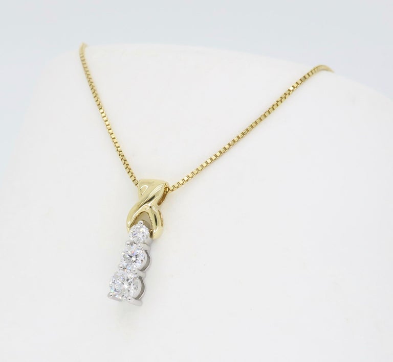 Three-Stone Diamond Drop Pendant in 14 Karat Yellow Gold at 1stDibs