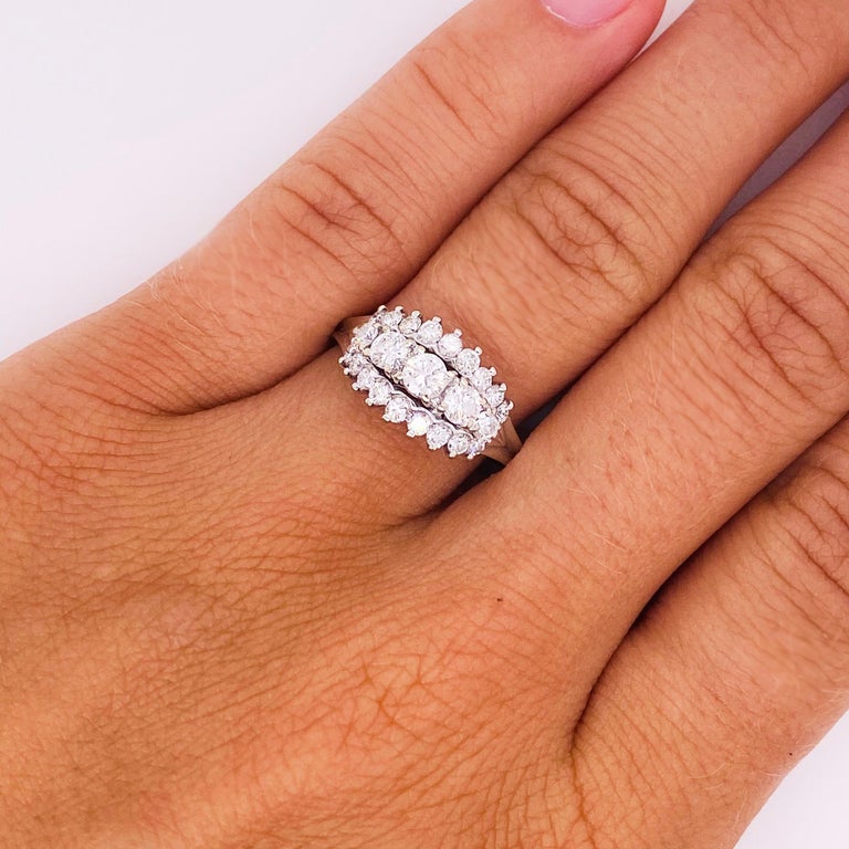 Three-Stone Diamond Estate Ring Past Present Future 14 Karat White Gold ...