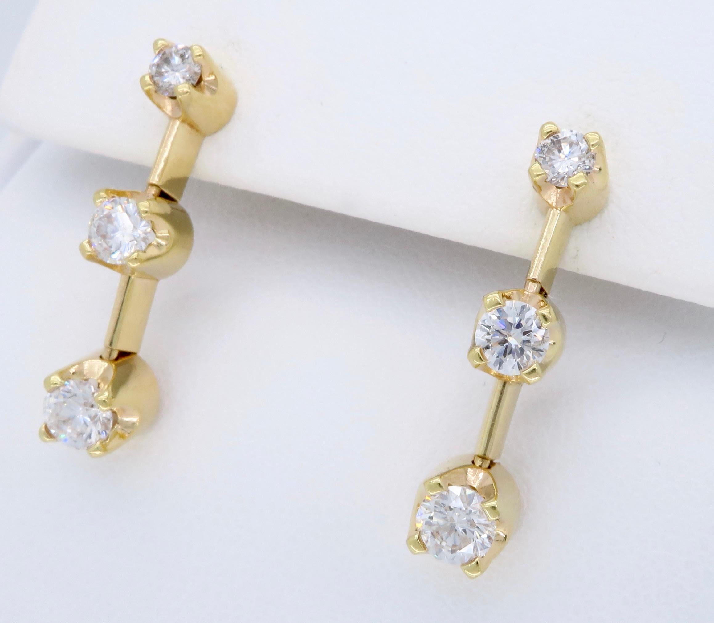 Three-Stone Drop Diamond Earrings at 1stDibs | three stone drop diamond ...