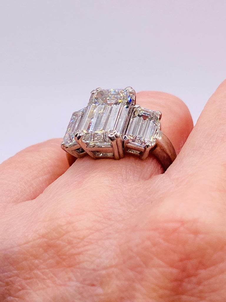 Three-Stone Emerald Cut Diamond Ring at 1stDibs