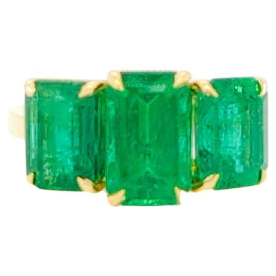 Three Stone Emerald Cut Emerald Cocktail Ring in 18K Yellow Gold For ...