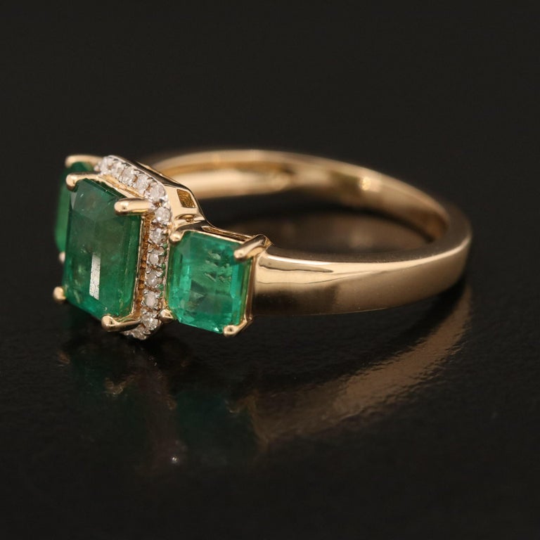 Customizable Three Stone Emerald Ring, Emerald Engagement Ring, Vintage ...