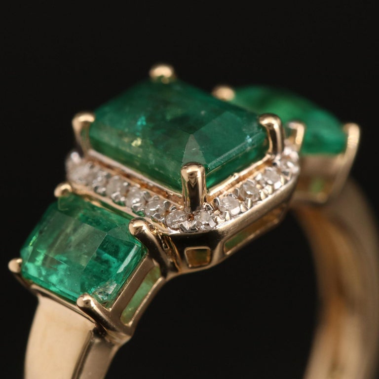 Customizable Three Stone Emerald Ring, Emerald Engagement Ring, Vintage ...