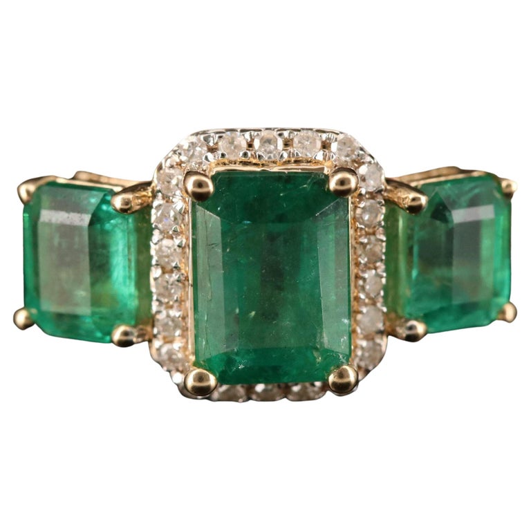 Customizable Three Stone Emerald Ring, Emerald Engagement Ring, Vintage ...