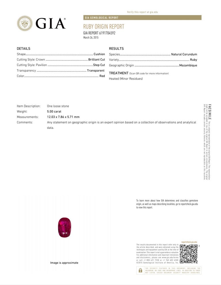 Three Stone GIA Certified Ruby and Diamond Ring in 18k Yellow Gold and ...