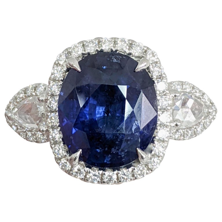 Three-Stone Large Sapphire/Diamond Platinum Ring For Sale at 1stDibs