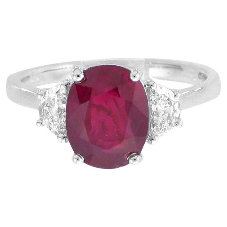 Le Vian Couture Three-Stone Oval Ruby and Half Moon Diamond Ring 6.40ct Center For Sale at 1stDibs