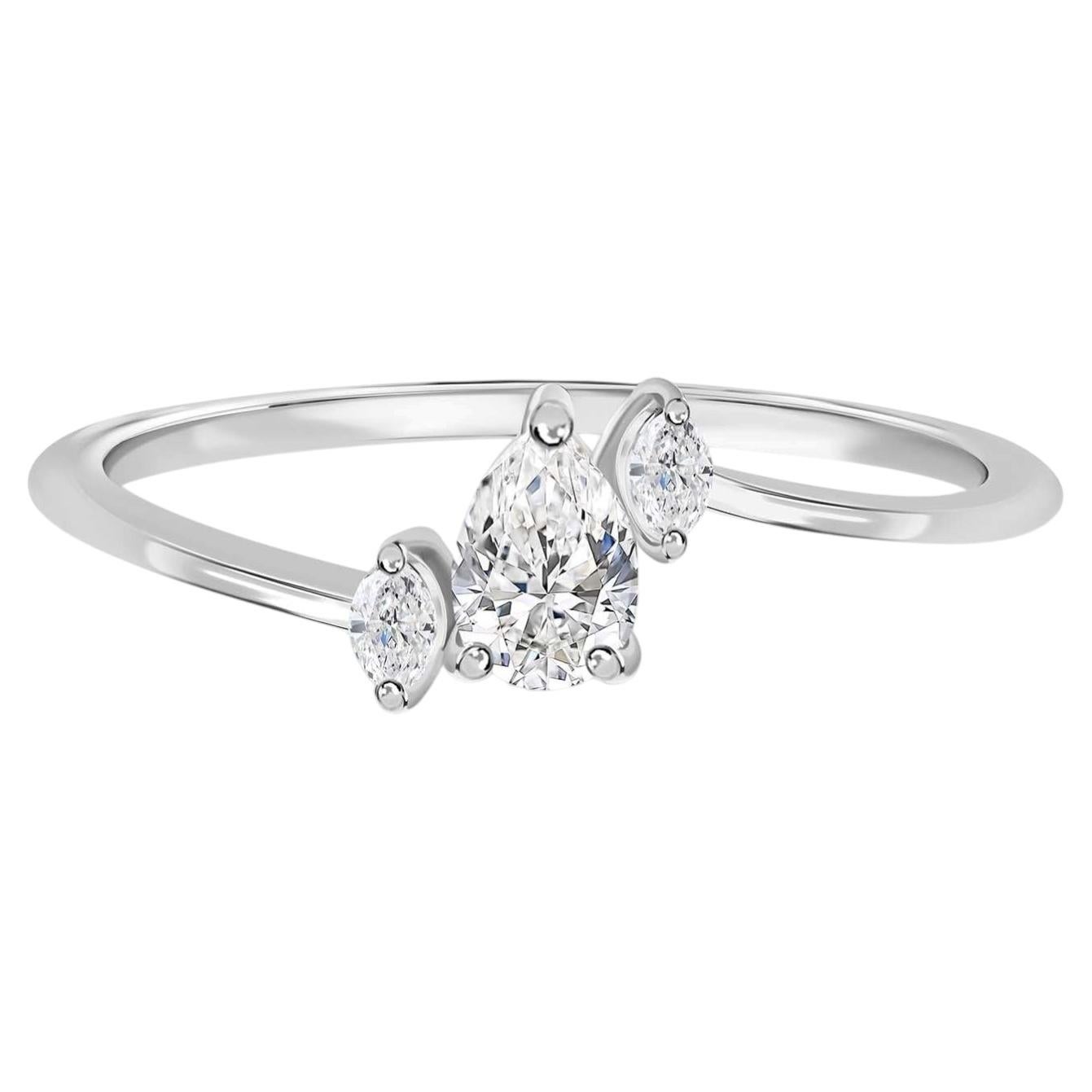 Customizable Pear Shape Diamond Open Wrap Ring in 18K White Gold ...