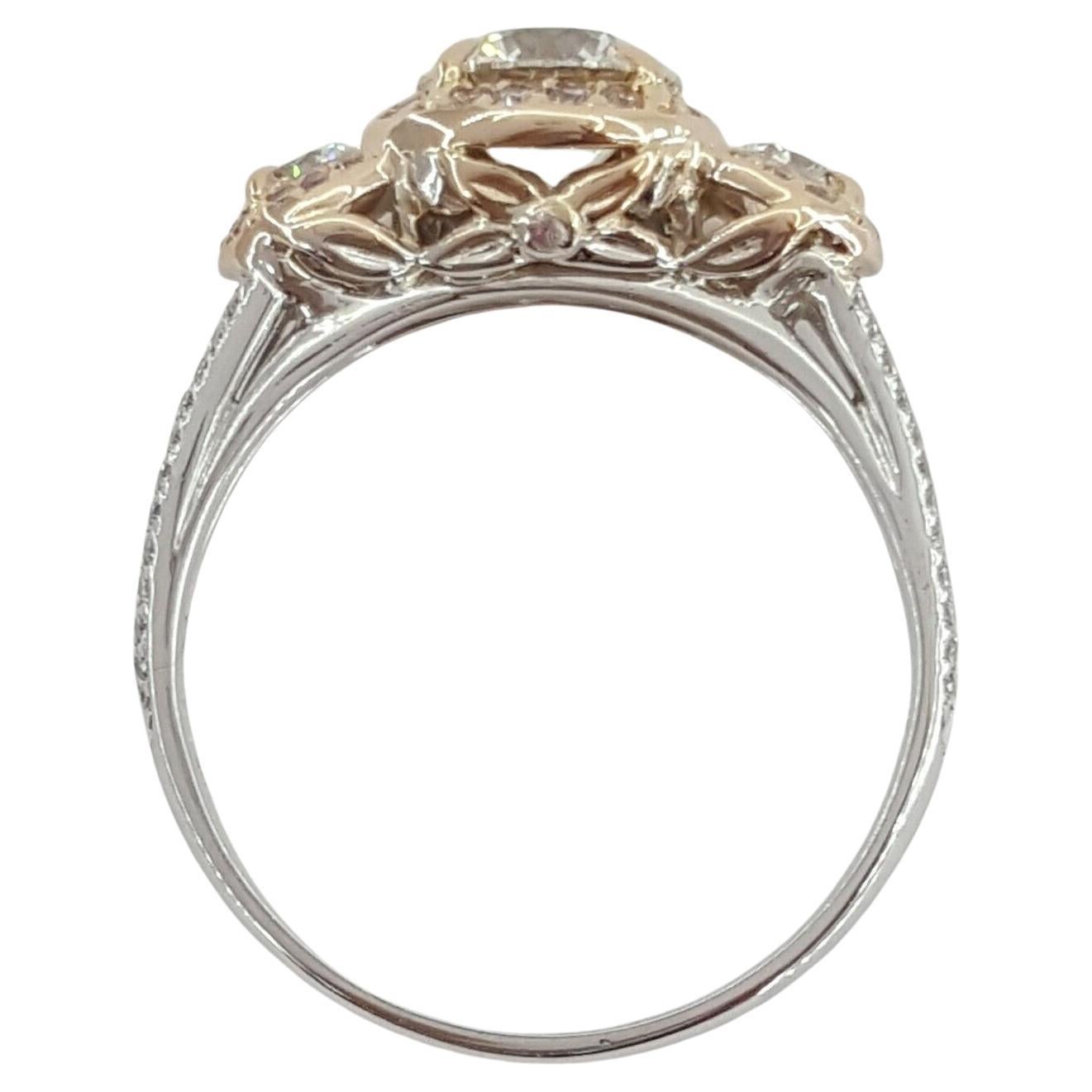 Three Stone Platinum and 18K Rose Gold Forever 10 Diamond Engagement ...