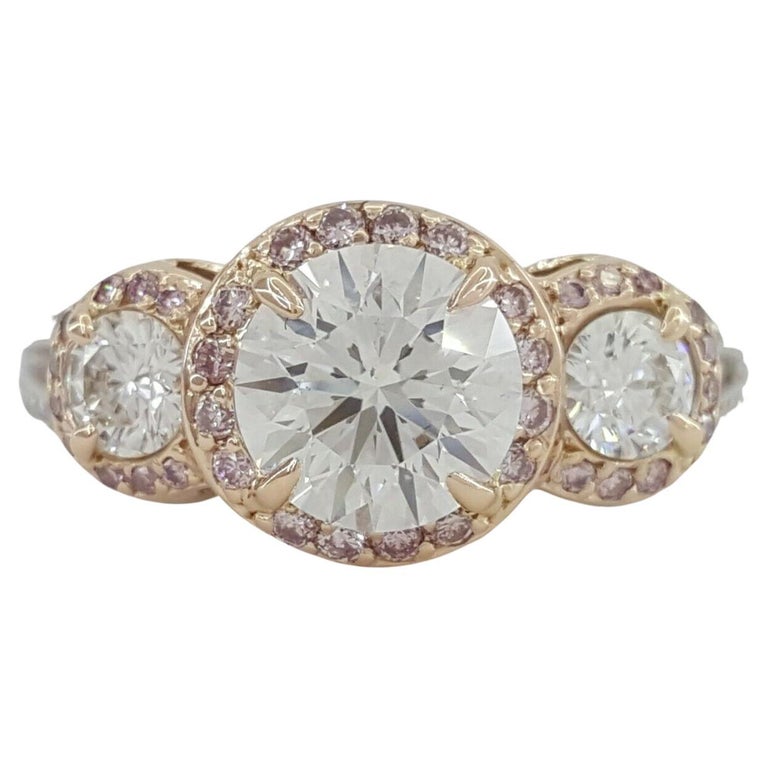 Three Stone Platinum and 18K Rose Gold Forever 10 Diamond Engagement ...