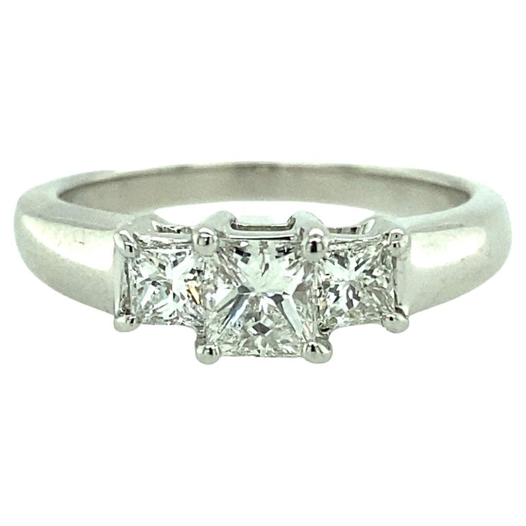 Three Stone Princess Cut Diamond Engagement Ring For Sale at 1stDibs