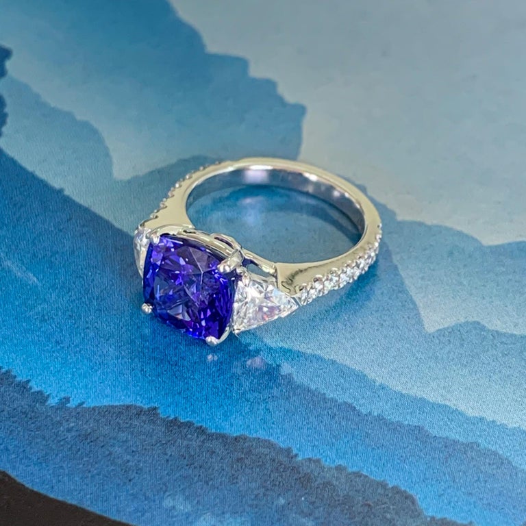 Three-Stone Ring with 3.62 Carat Tanzanite and Trillion Cut Diamonds ...