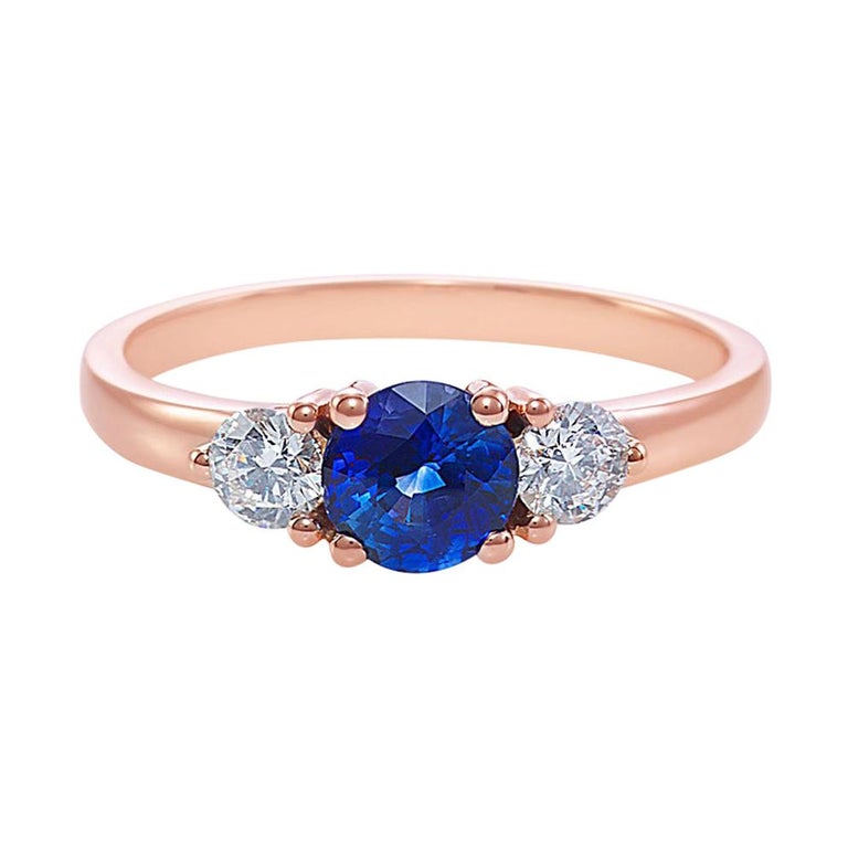 Customizable Three-Stone Ring with Blue Sapphire and Round Brilliant ...