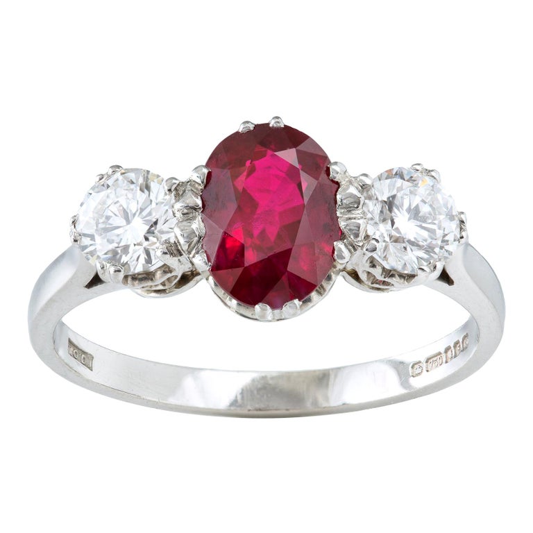 Three-Stone Ruby and Diamond Ring For Sale at 1stDibs