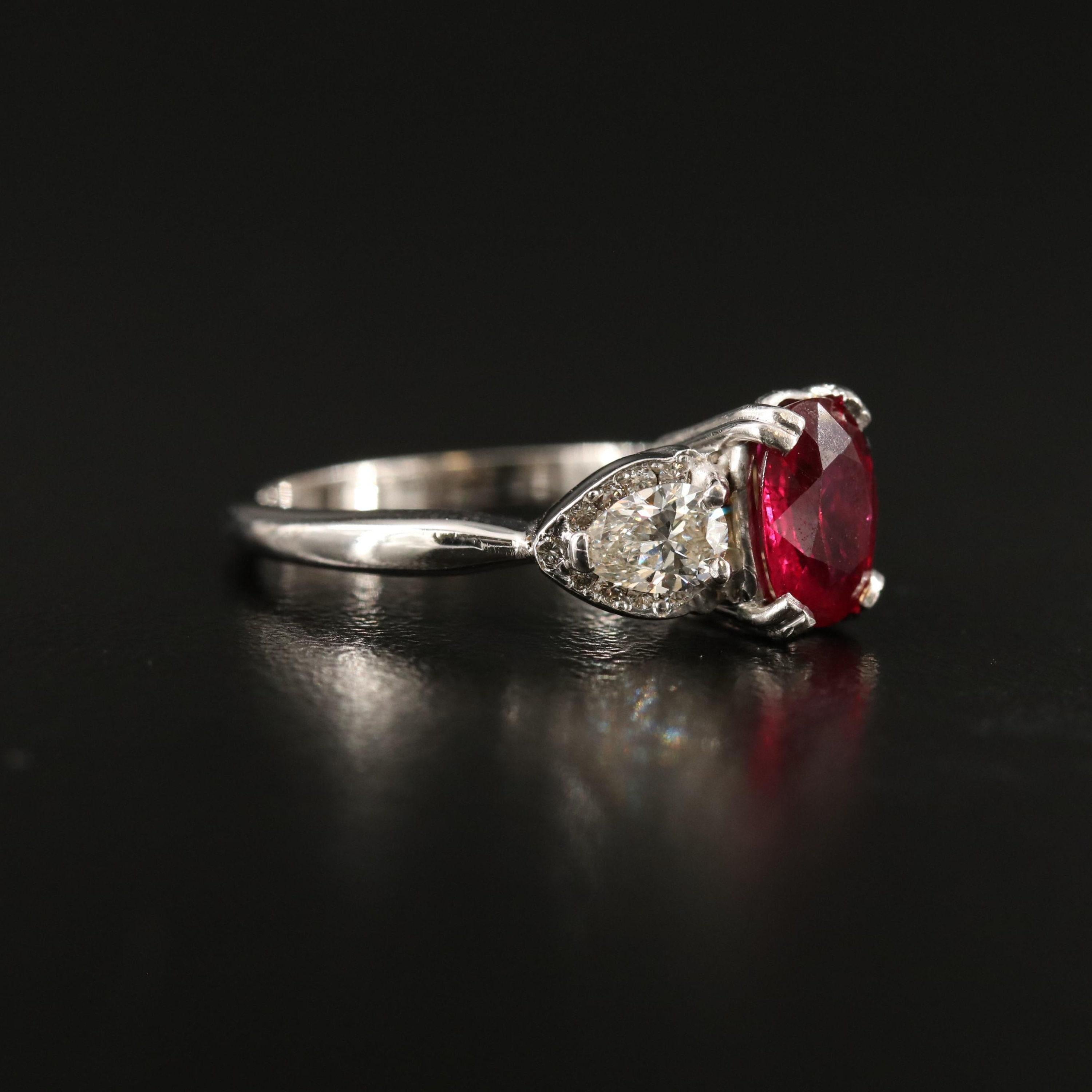 Customizable Three Stone Ruby Diamond Engagement Ring Victorian Ruby ...