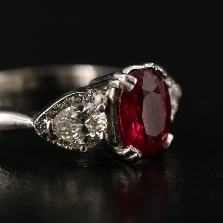 Customizable Three Stone Ruby Diamond Engagement Ring Victorian Ruby ...