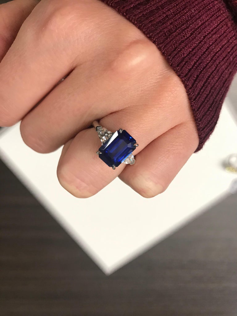 Three-Stone Sapphire 7.03 Carat Engagement Ring 0.84 Carat Bullets ...