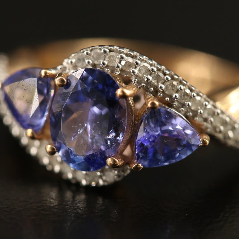 Customizable Three Stones Tanzanite Engagement Ring, Wedding Ring, 18K ...