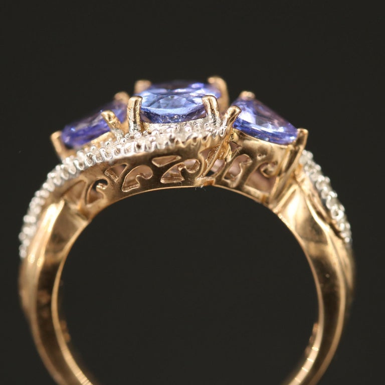 Customizable Three Stones Tanzanite Engagement Ring, Wedding Ring, 18K ...