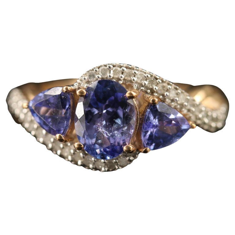 Customizable Three Stones Tanzanite Engagement Ring, Wedding Ring, 18K ...