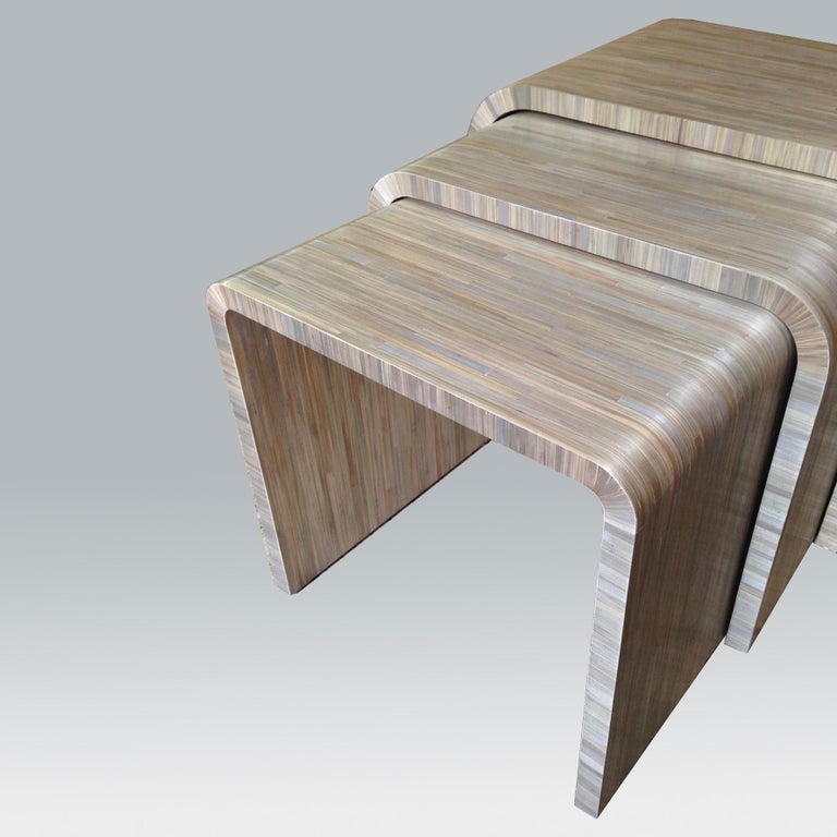 Three-Straw Marquetry Nesting Tables, Art Deco Style For Sale at 1stDibs