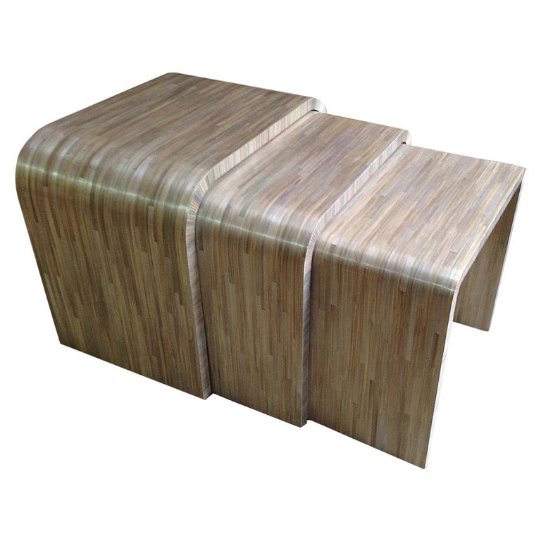 Three-Straw Marquetry Nesting Tables, Art Deco Style For Sale at 1stDibs