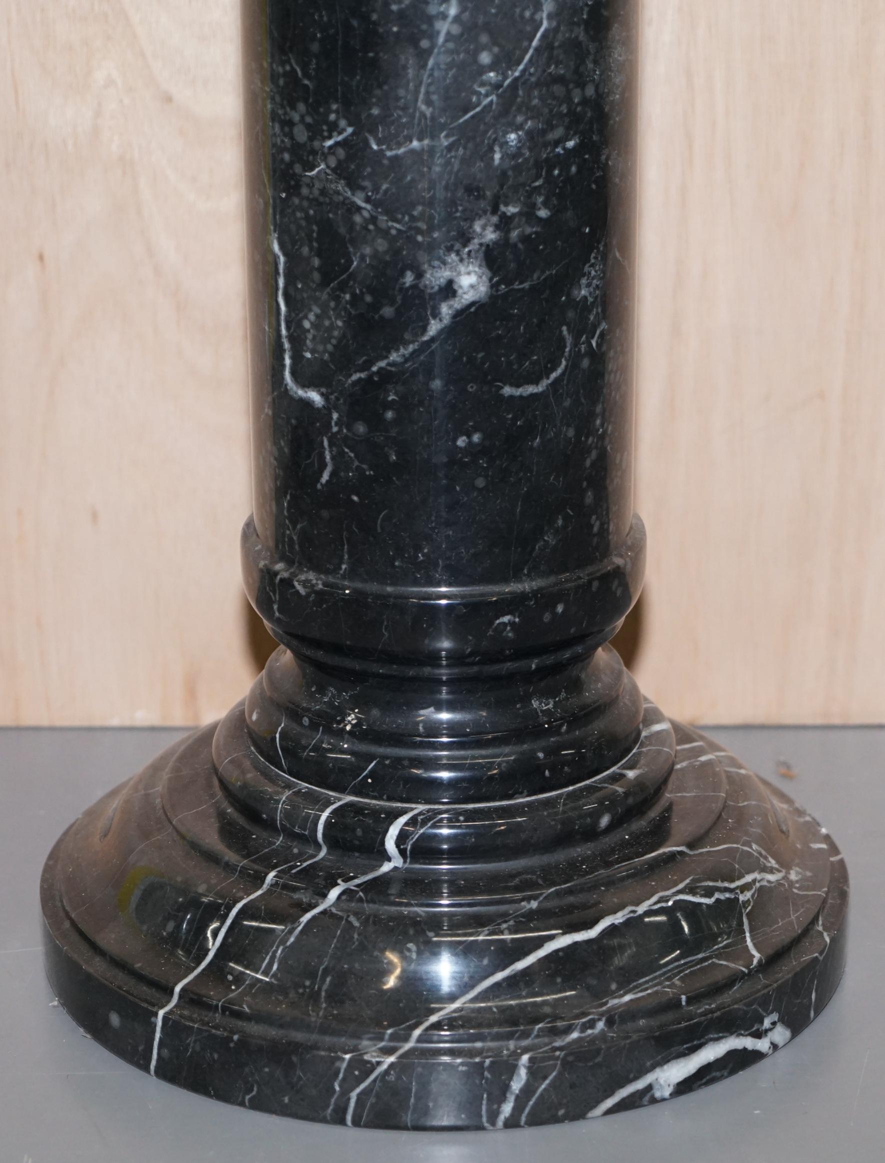 Three Stunning Solid Black Marble with White Veins Pedestal Stands for ...