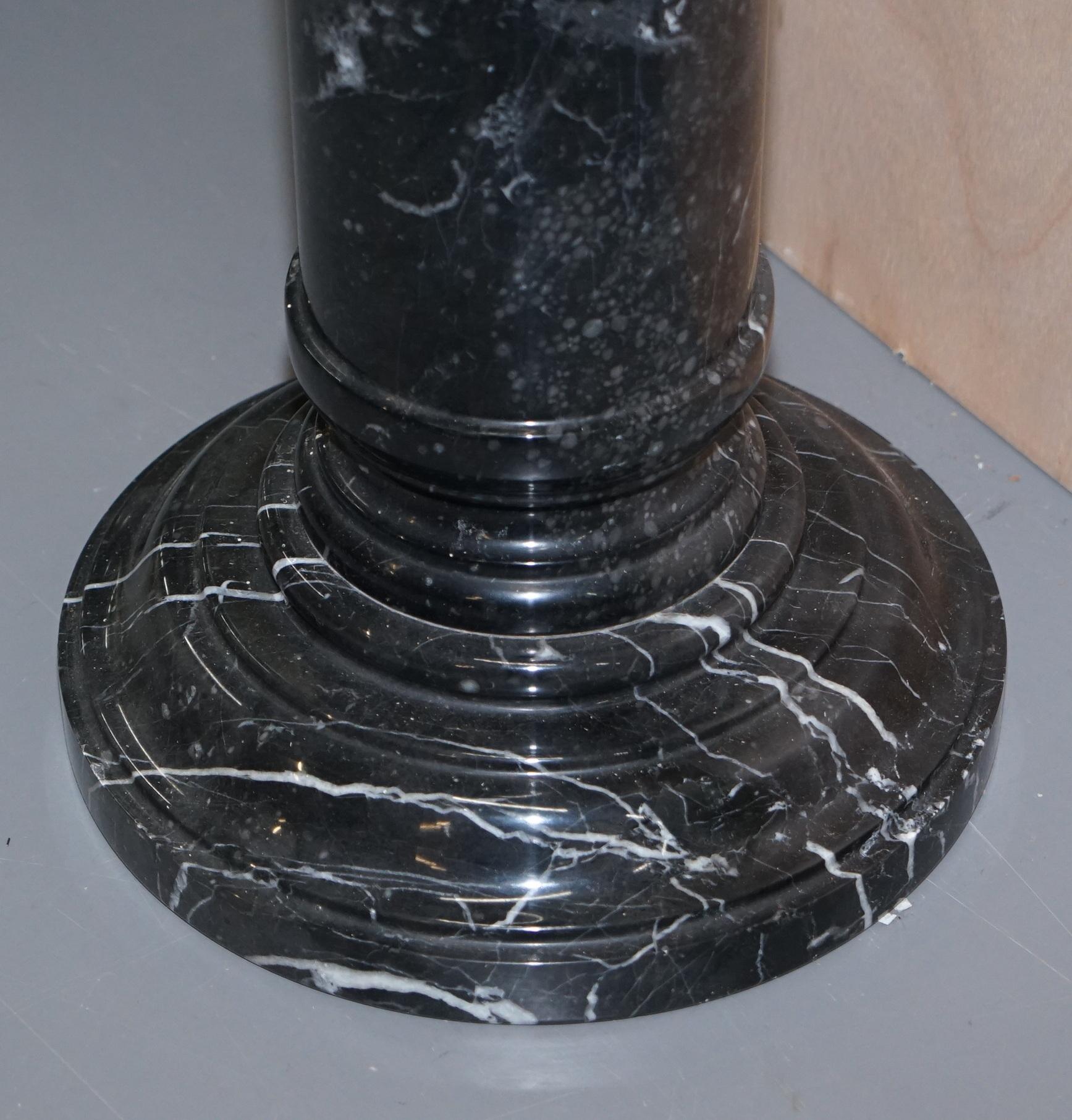 Three Stunning Solid Black Marble with White Veins Pedestal Stands for ...