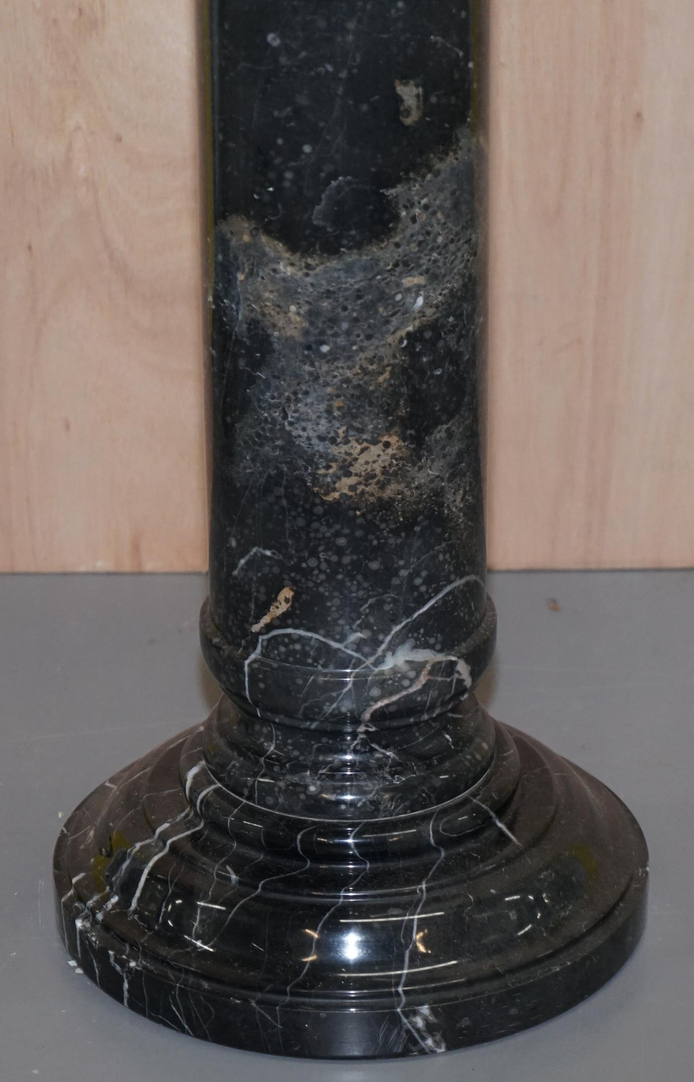 Three Stunning Solid Black Marble with White Veins Pedestal Stands for ...