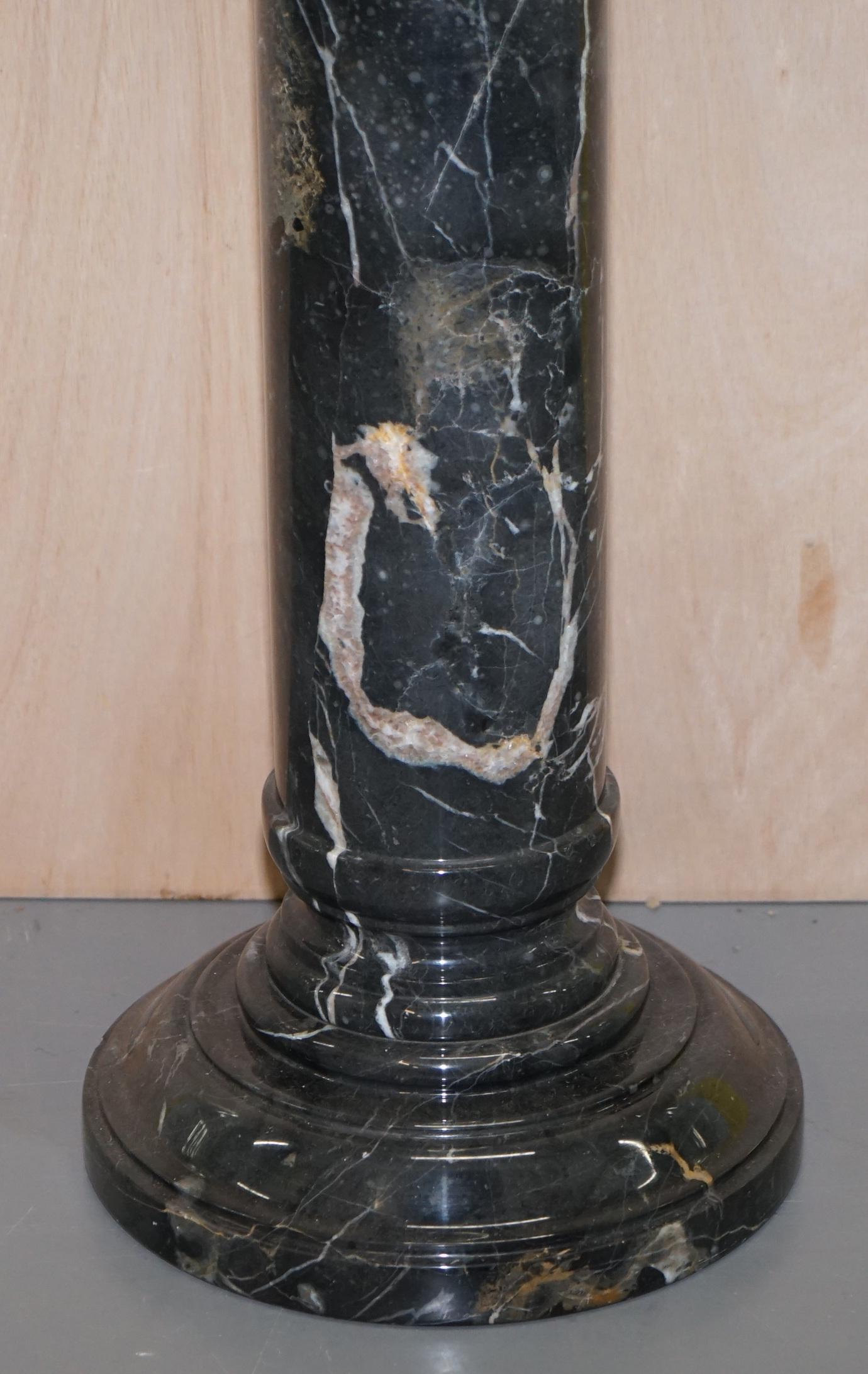 Three Stunning Solid Black Marble with White Veins Pedestal Stands for ...