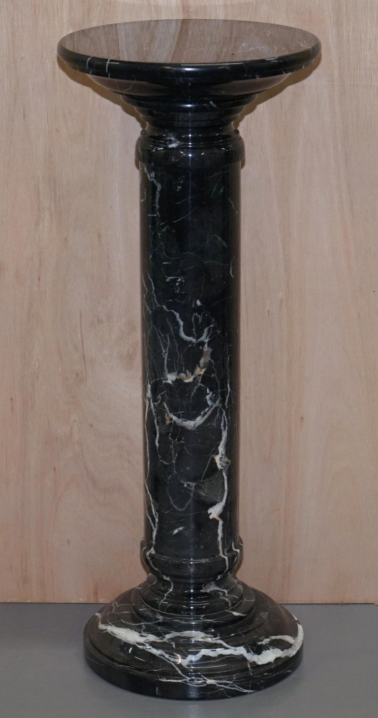 Three Stunning Solid Black Marble with White Veins Pedestal Stands for ...