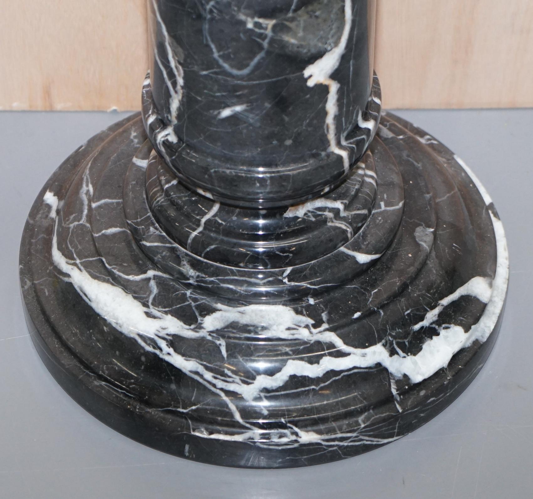 Three Stunning Solid Black Marble with White Veins Pedestal Stands for ...