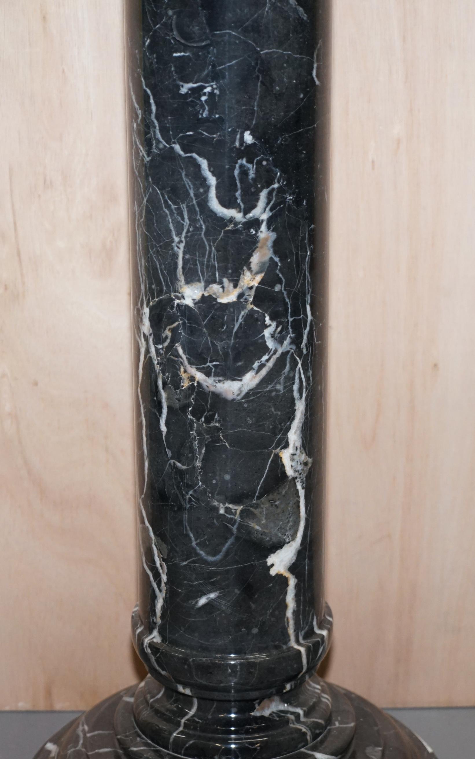 Three Stunning Solid Black Marble with White Veins Pedestal Stands for ...