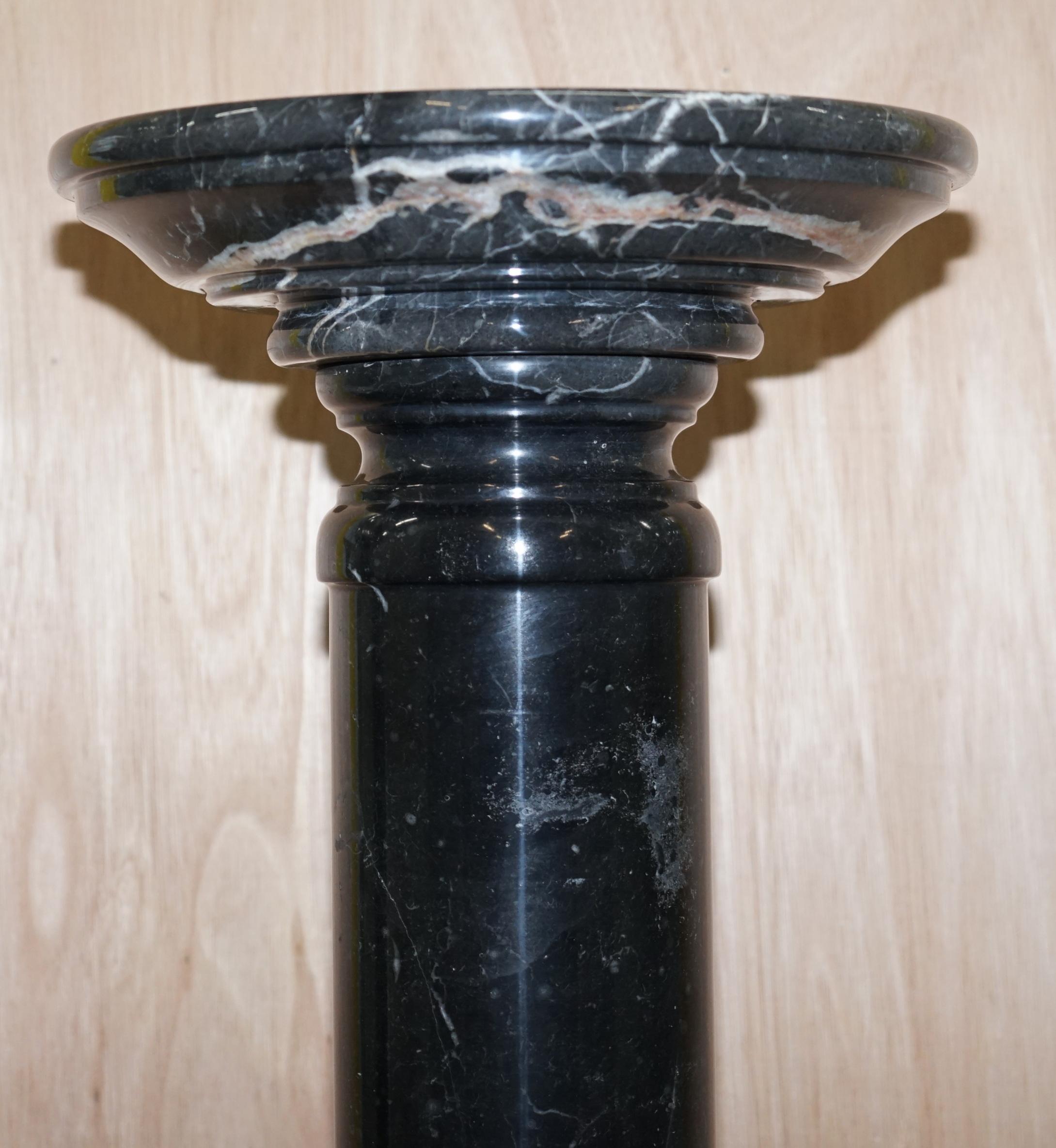 Three Stunning Solid Black Marble with White Veins Pedestal Stands for ...