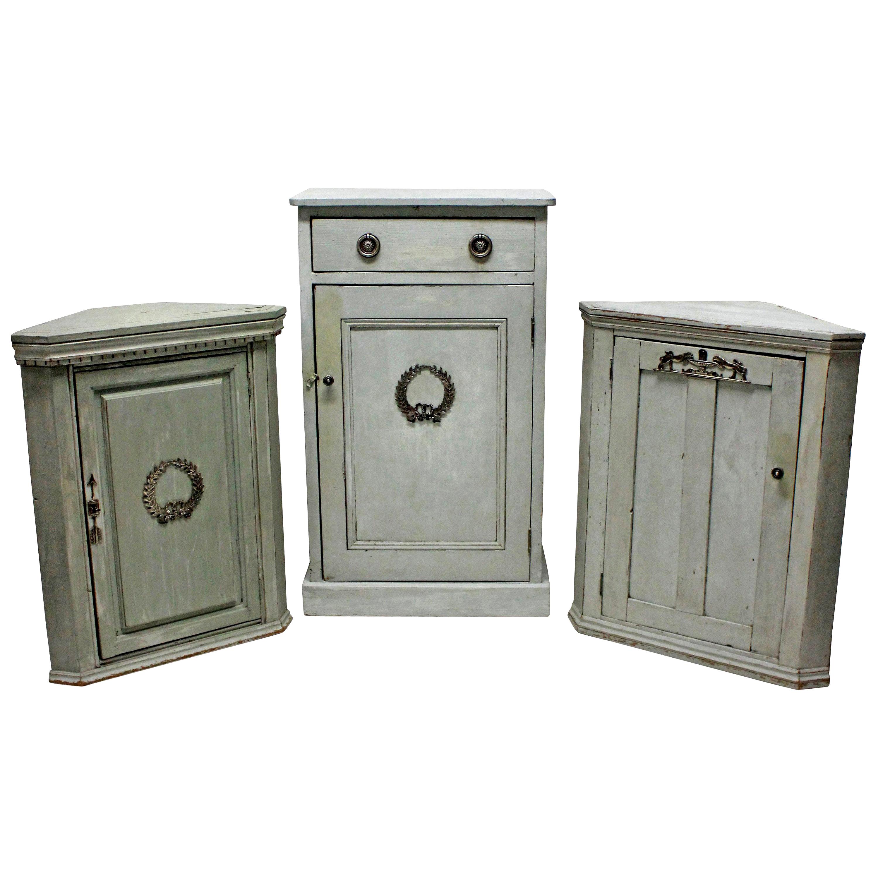 Three Swedish Painted Cupboards with Silver Mounts For Sale at 1stDibs