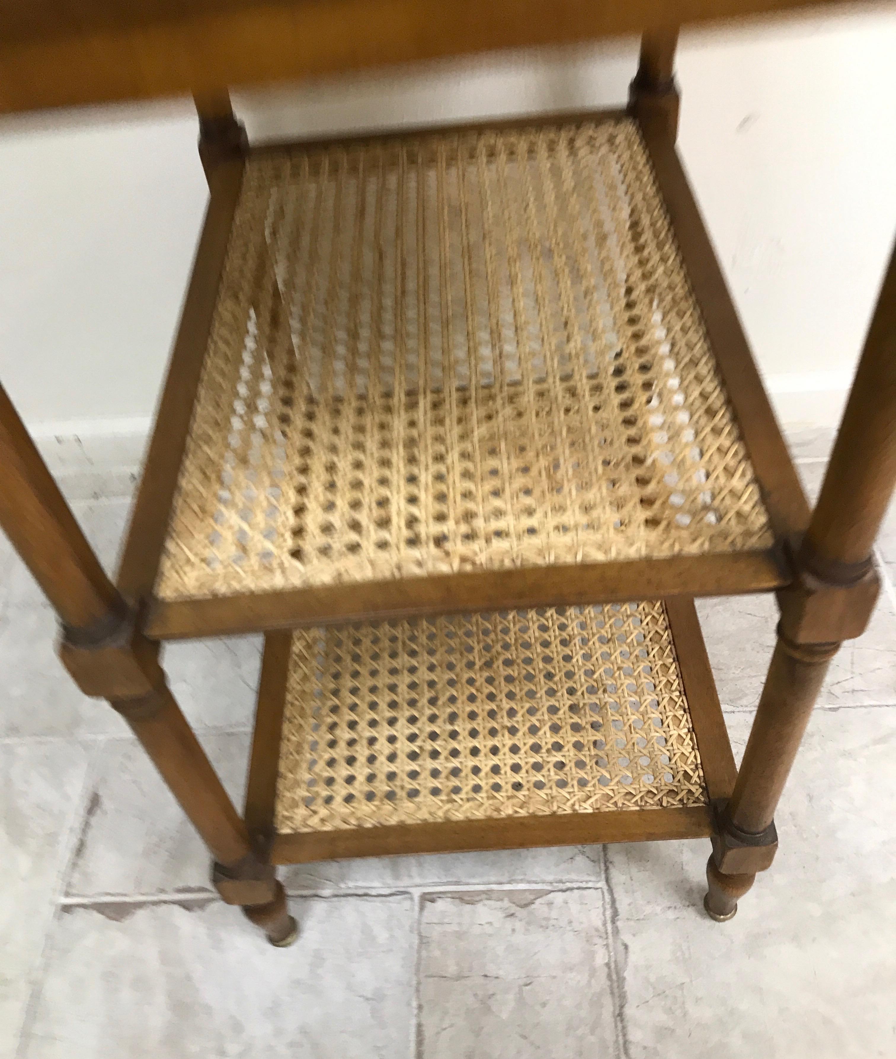 Three-Tier Cane and Wood Side Table with Three Shelves at 1stDibs ...