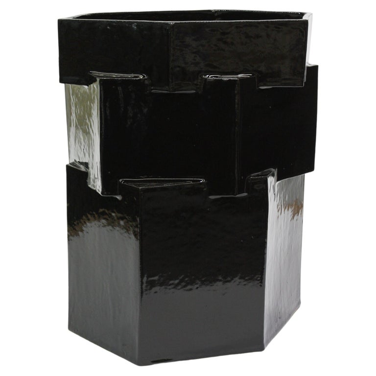 Three-Tier Ceramic Hex Planter in Gloss Black by Bzippy For Sale at 1stDibs