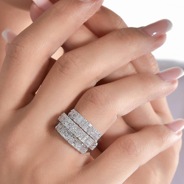 Customizable Three Tier Diamond Baguette Ring, 1.8ct 18K White Gold For ...
