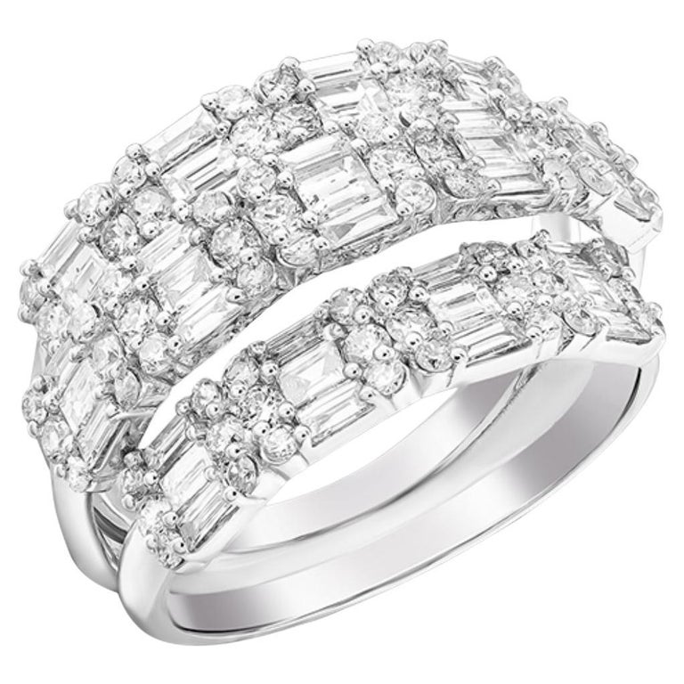 Customizable Three Tier Diamond Baguette Ring, 1.8ct 18K White Gold For ...