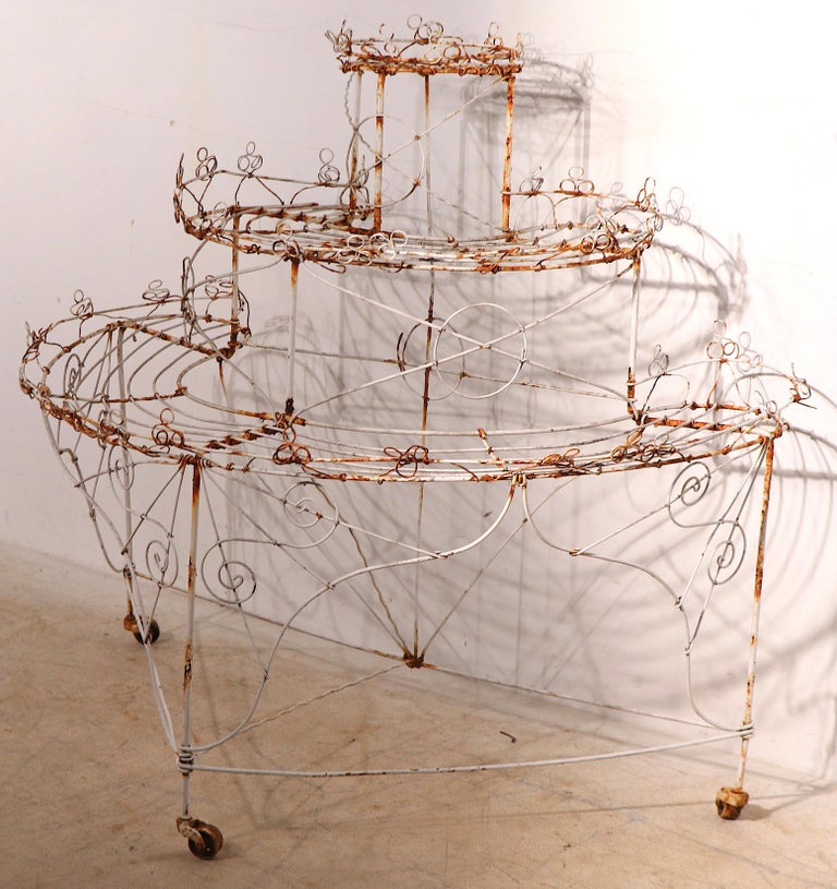 Three Tier French Style Semi Circular Wire Plant Stand For Sale at 1stDibs
