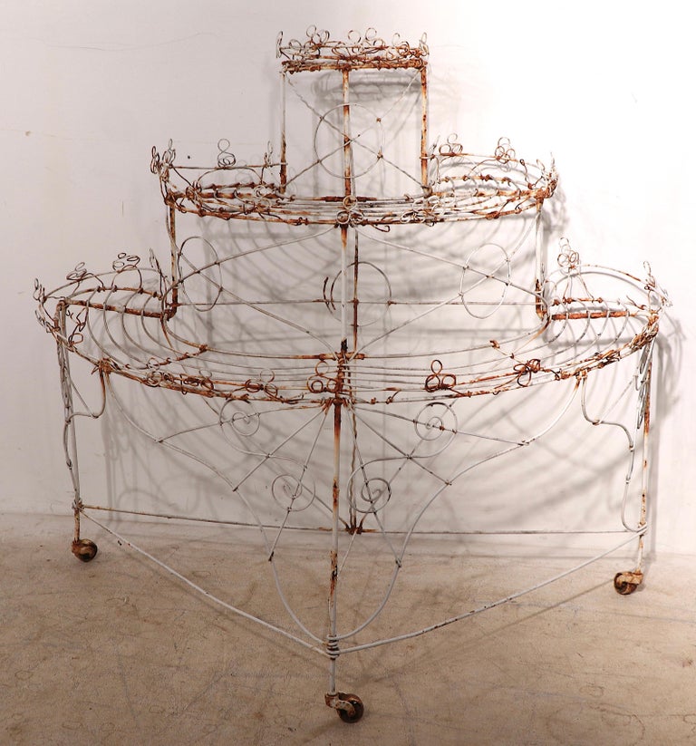 Three Tier French Style Semi Circular Wire Plant Stand For Sale at 1stDibs