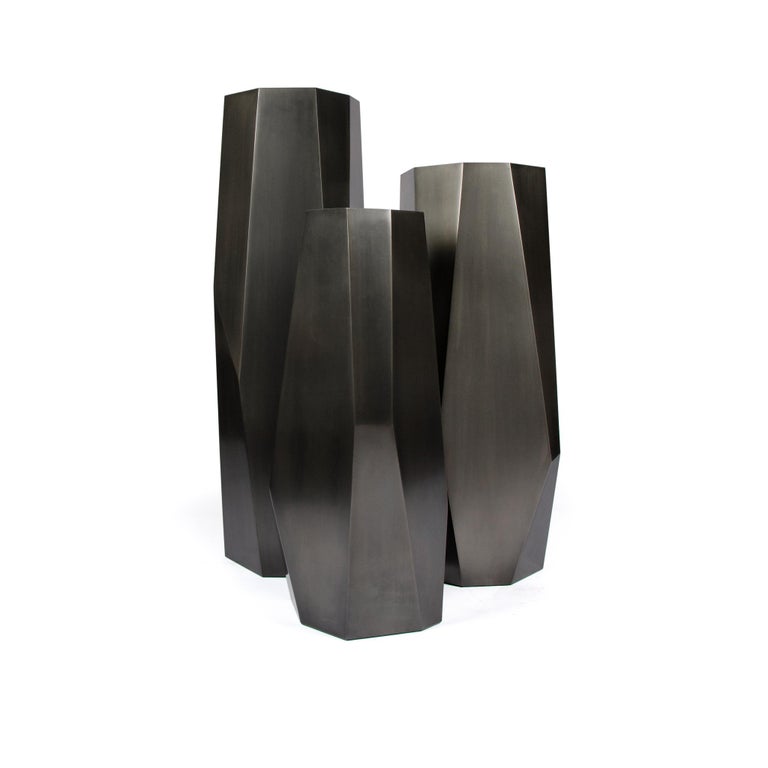 Three Tier Geometric Hex Display Pedestal Set Linear Blackened Finish ...