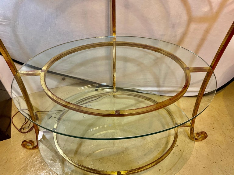 Three-Tier Tall Wide Glass and Gilt Metal Étagère Server Hollywood ...