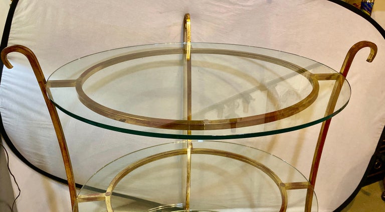 Three-Tier Tall Wide Glass and Gilt Metal Étagère Server Hollywood ...