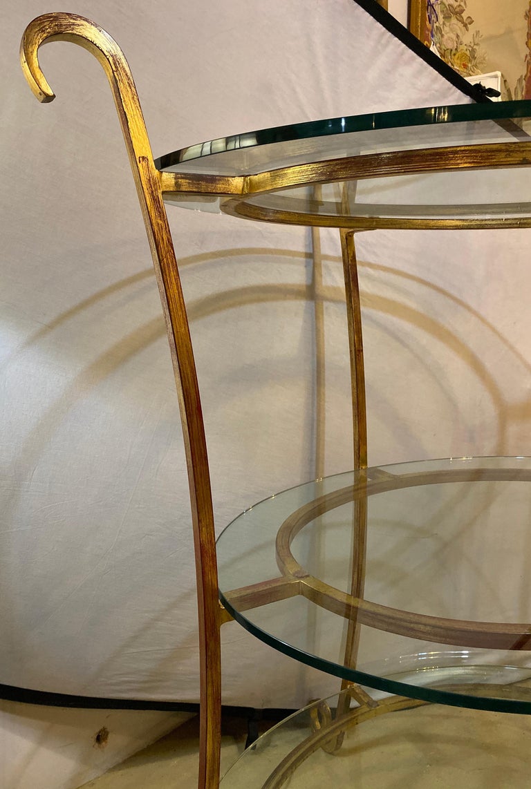 Three-Tier Tall Wide Glass and Gilt Metal Étagère Server Hollywood ...