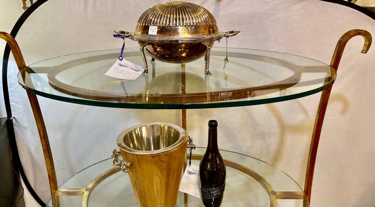 Three-Tier Tall Wide Glass and Gilt Metal Étagère Server Hollywood ...